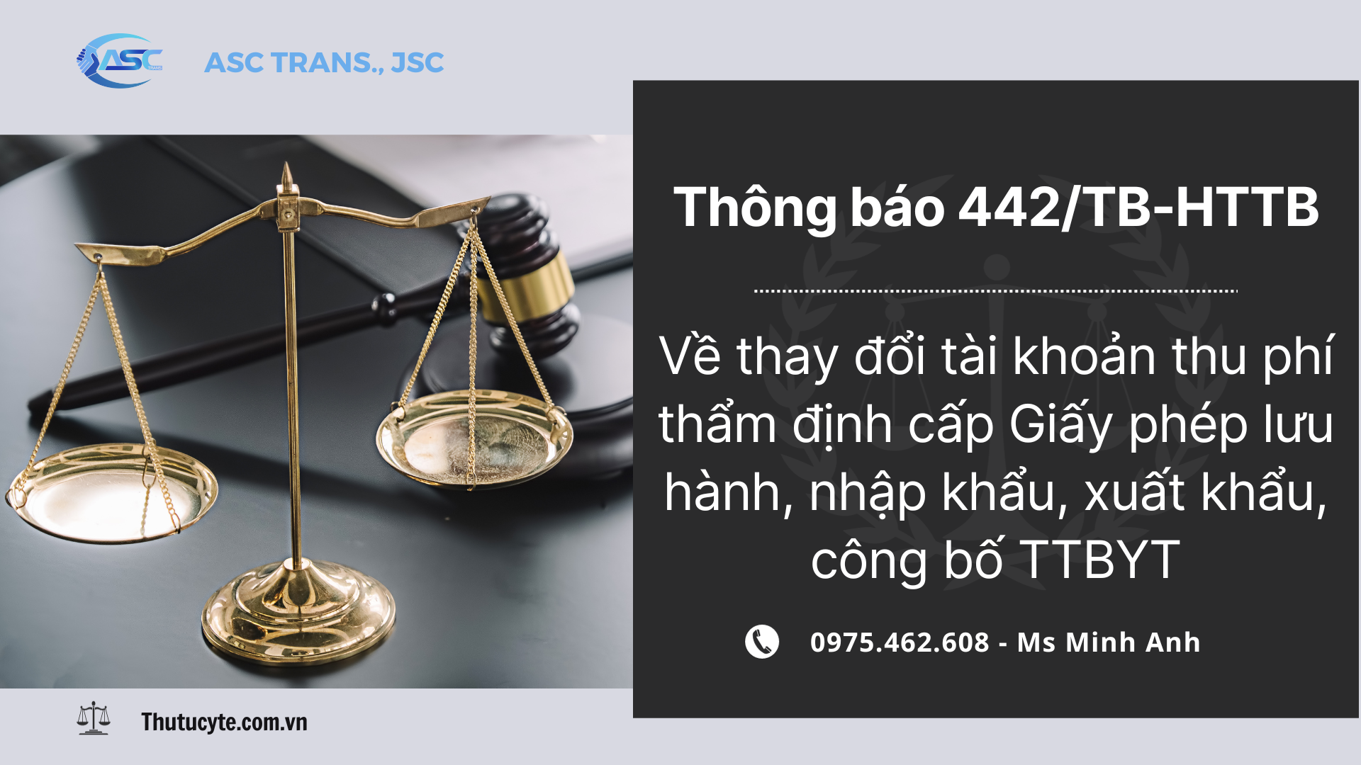 Thông báo 442/TB-HTTB - Về thay đổi tài khoản thu phí thẩm định cấp ...